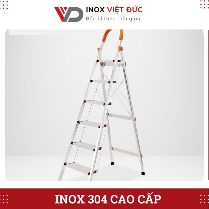 Thang inox xếp - Thang inox gấp gọn 5 Bậc, 6 Bậc